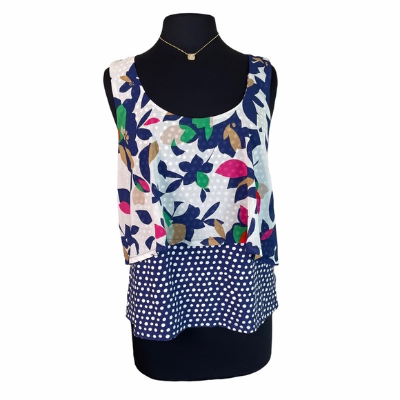 Anthropologie | Tops | Meadow Rue Anthropologie Blue White Floral Polka Dot Throughway Layere ...